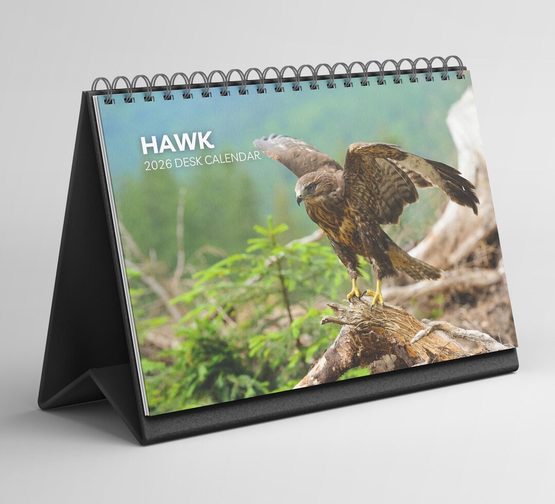 Hawk Desk Calendar 2026-2027: Standing Flip Desktop Calendar With Thick ...