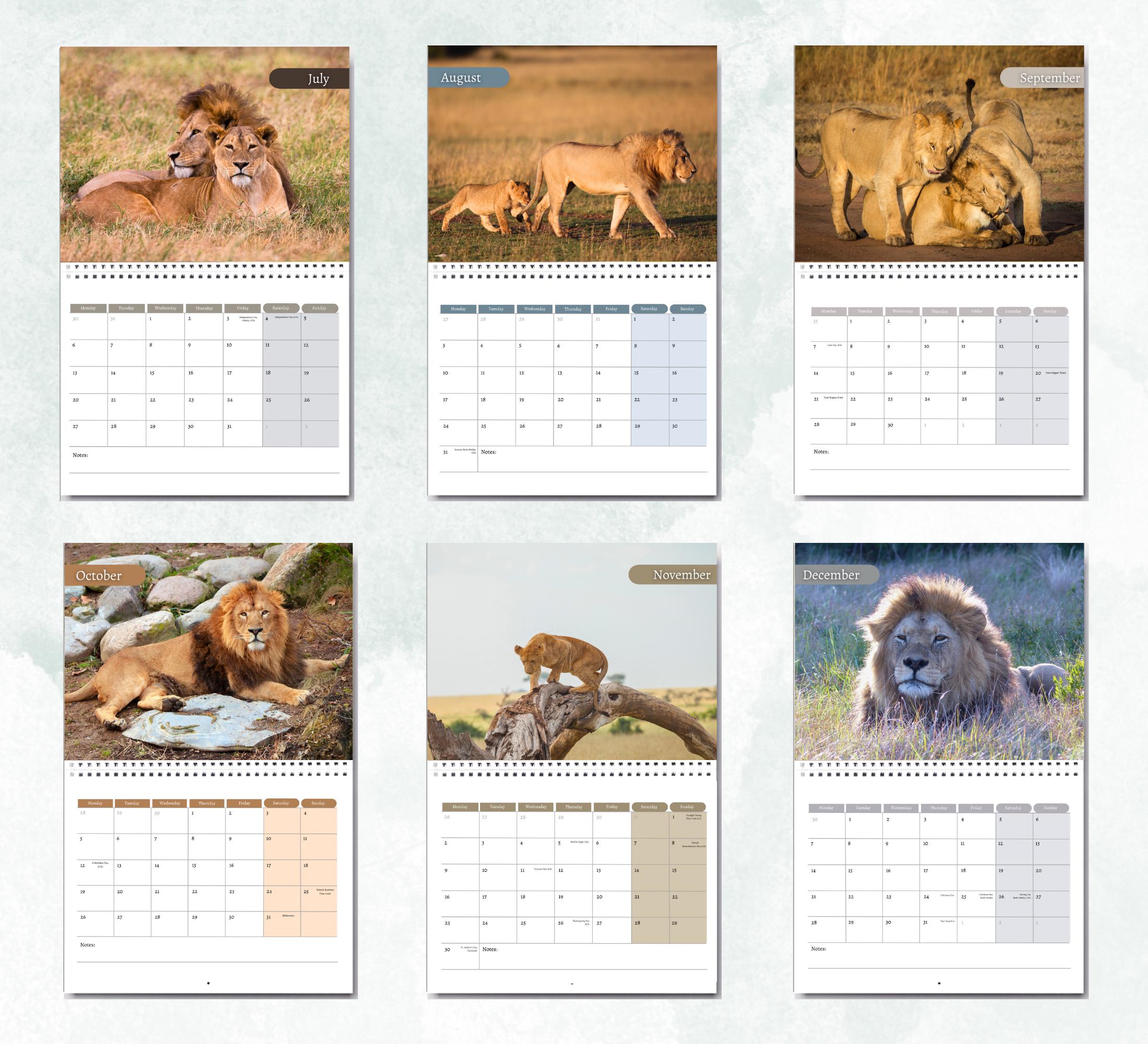 Lion Calendar 2026: Monthly Wall Calendar With Notes, Opens to A3 Size ...