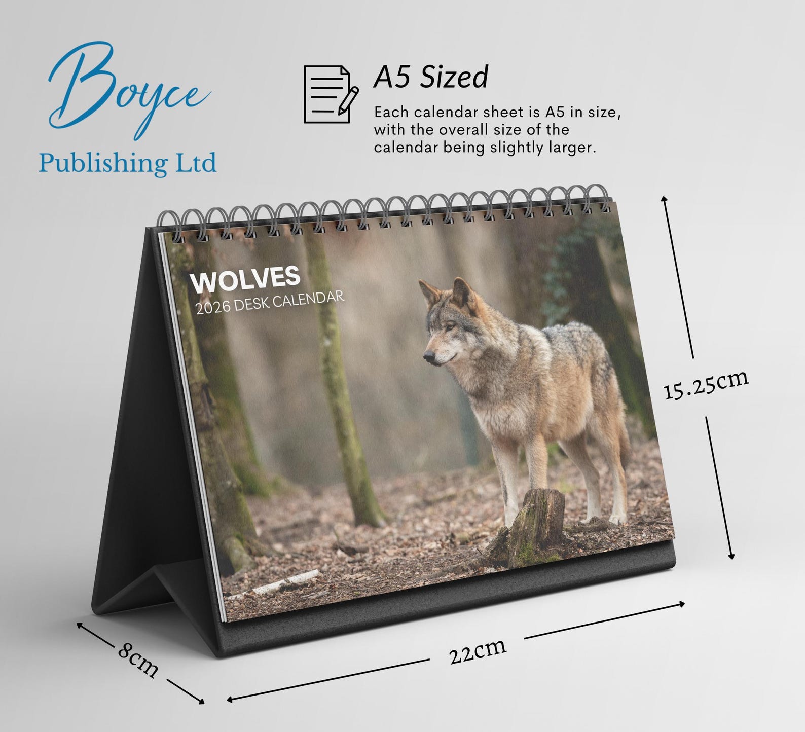 Wolf Desk Calendar 2026-2027: Standing Flip Desktop Calendar With Thick ...