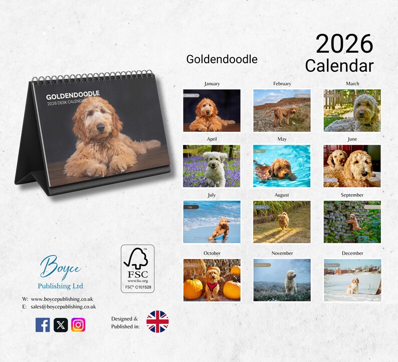 Goldendoodle Desk Calendar 2026-2027: Standing Flip Desktop Calendar ...