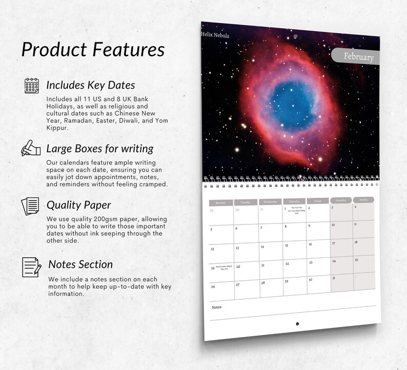 Astronomy Calendar 2026: Monthly Wall Calendar With Notes, Opens to A3 ...