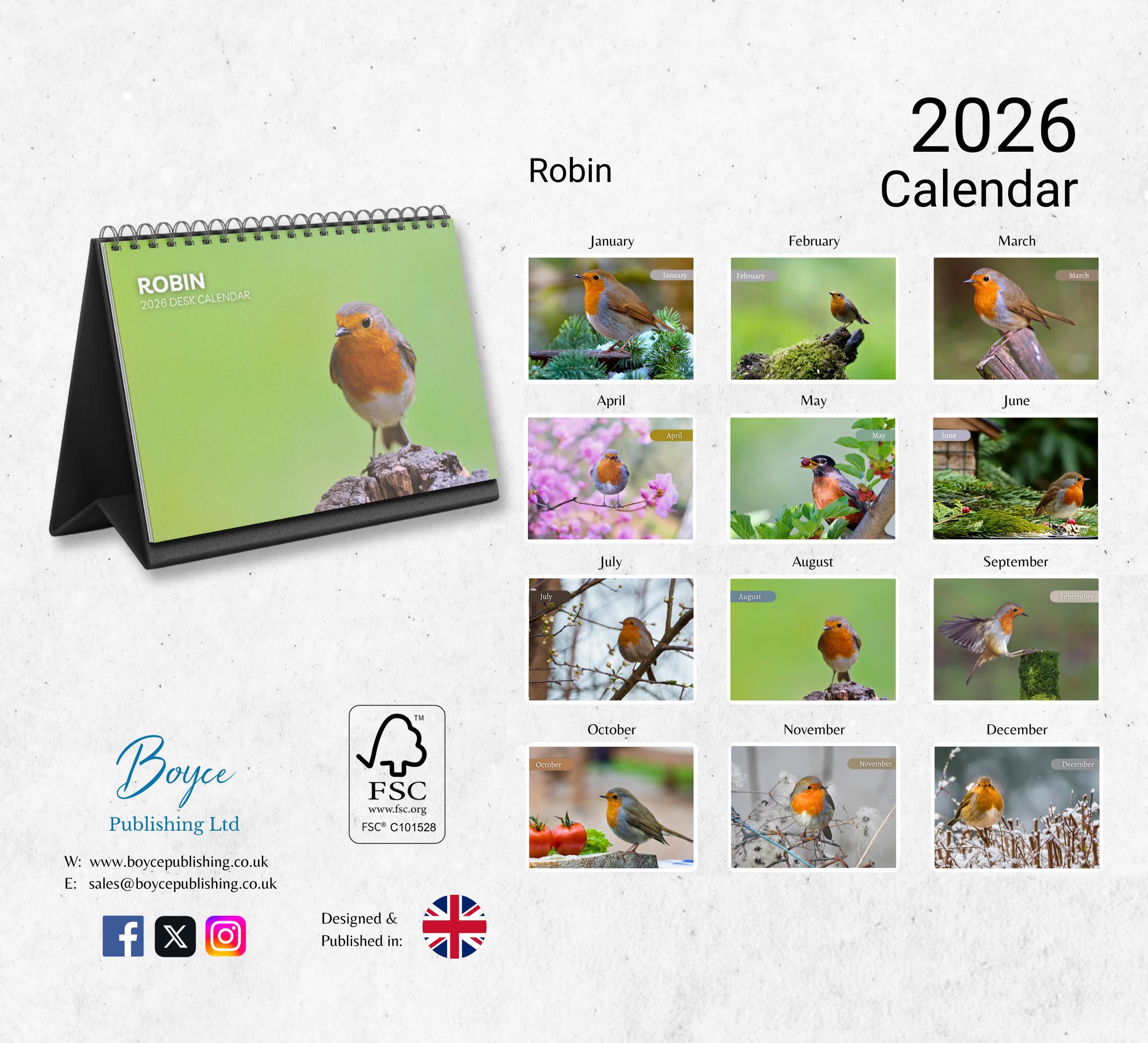 Robin Desk Calendar 2026-2027: Standing Flip Desktop Calendar With ...