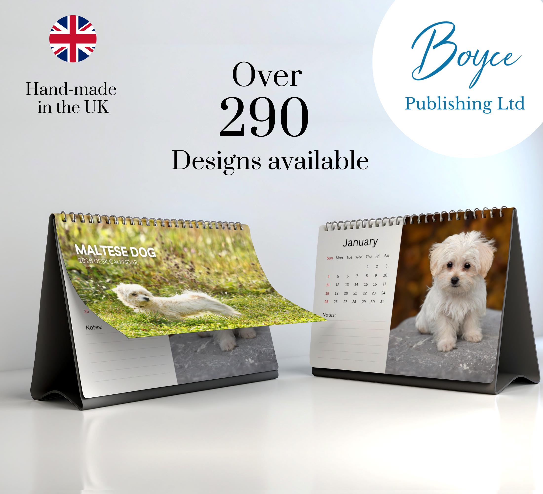 Maltese Dog Desk Calendar 2026-2027: Standing Flip Desktop Calendar ...