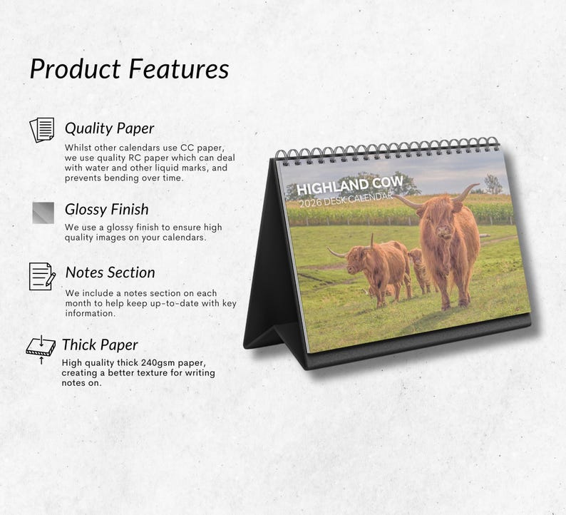 Highland Cow Desk Calendar 2026-2027: Standing Flip Desktop Calendar ...
