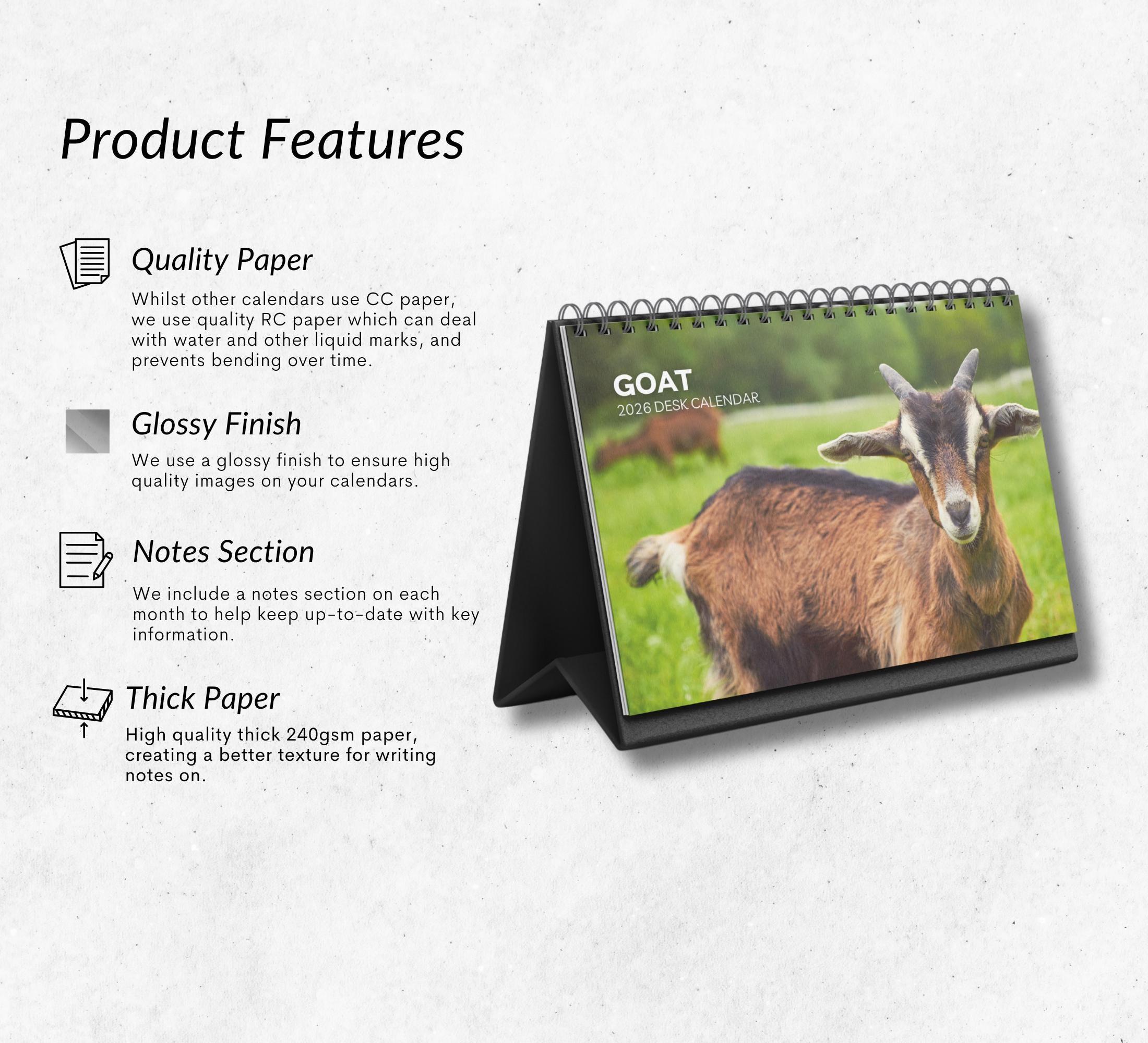 Goat Desk Calendar 2026-2027: Standing Flip Desktop Calendar With Thick ...