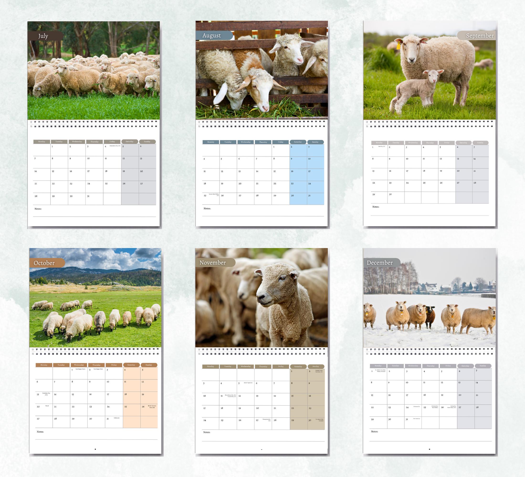 Sheep Calendar 2026: Monthly Wall Calendar With Notes, Opens to A3 Size ...