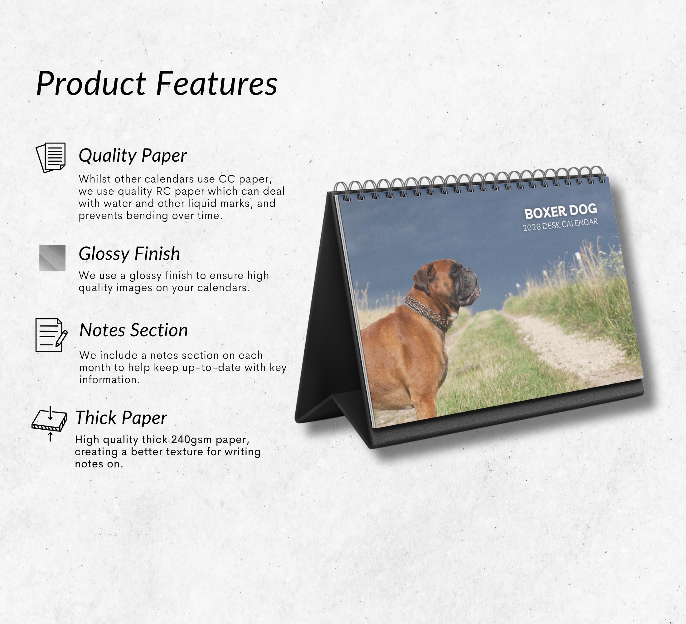 Boxer Dog Desk Calendar 2026-2027: Standing Flip Desktop Calendar With ...