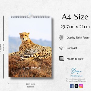 Cheetah Calendar 2025: Monthly Wall Calendar With Notes, Hanging A4 ...