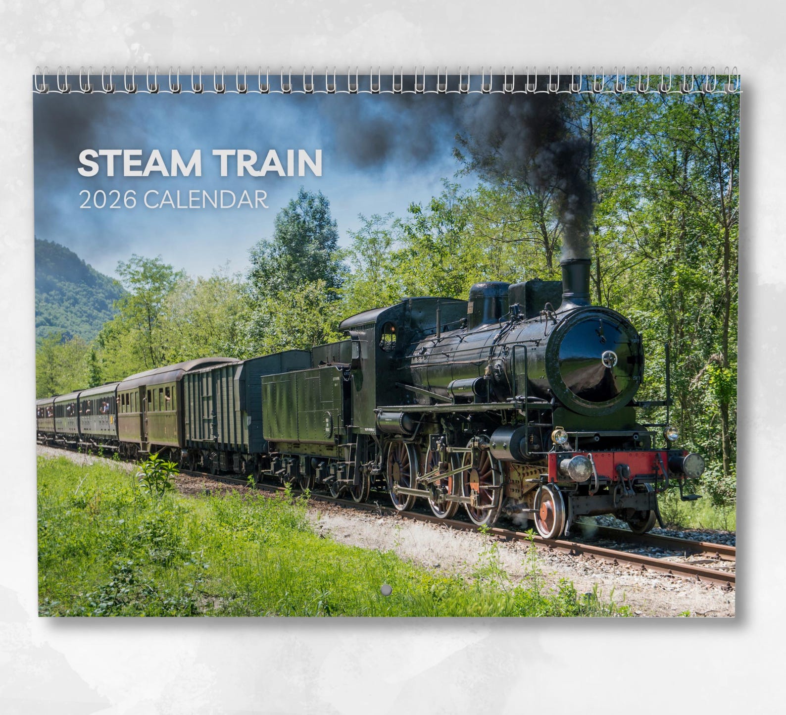 Steam Train Calendar 2026: Monthly Wall Calendar With Notes, Opens to ...