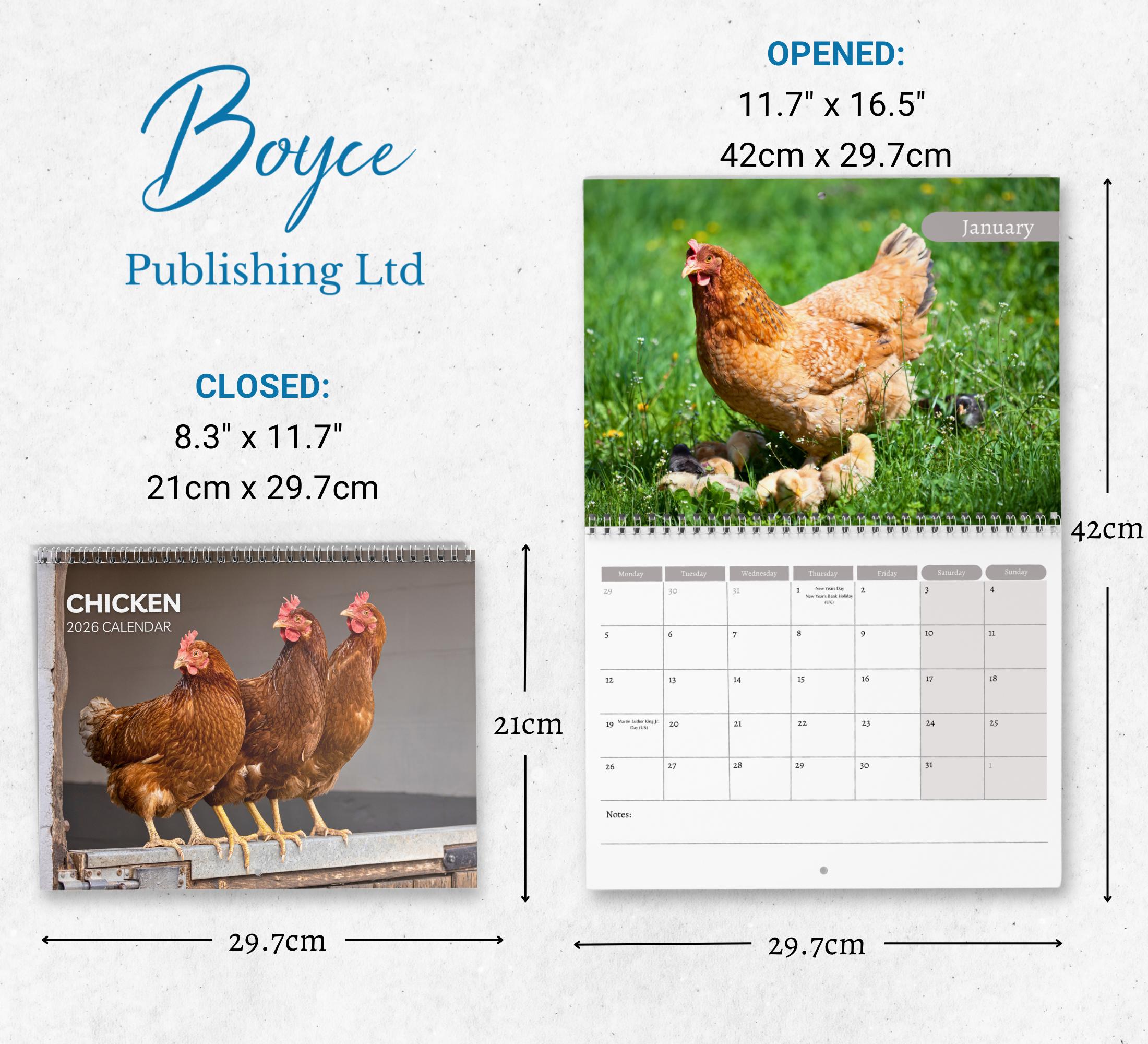 Chicken Calendar 2026: Monthly Wall Calendar With Notes, Opens to A3 ...