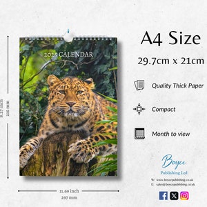 Leopard Calendar 2025: Monthly Wall Calendar With Notes, Hanging A4 ...