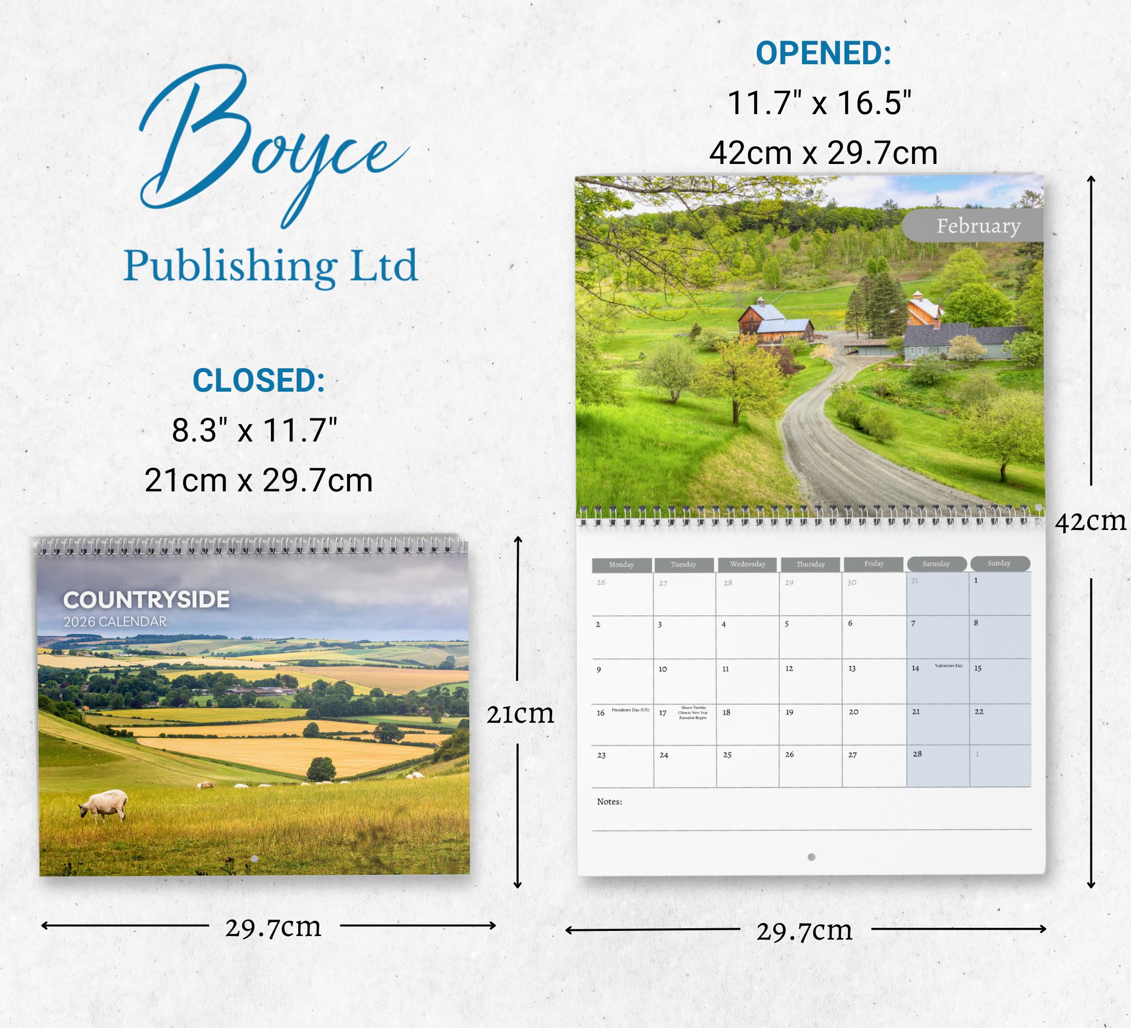 Countryside Calendar 2026: Monthly Wall Calendar With Notes, Opens to ...