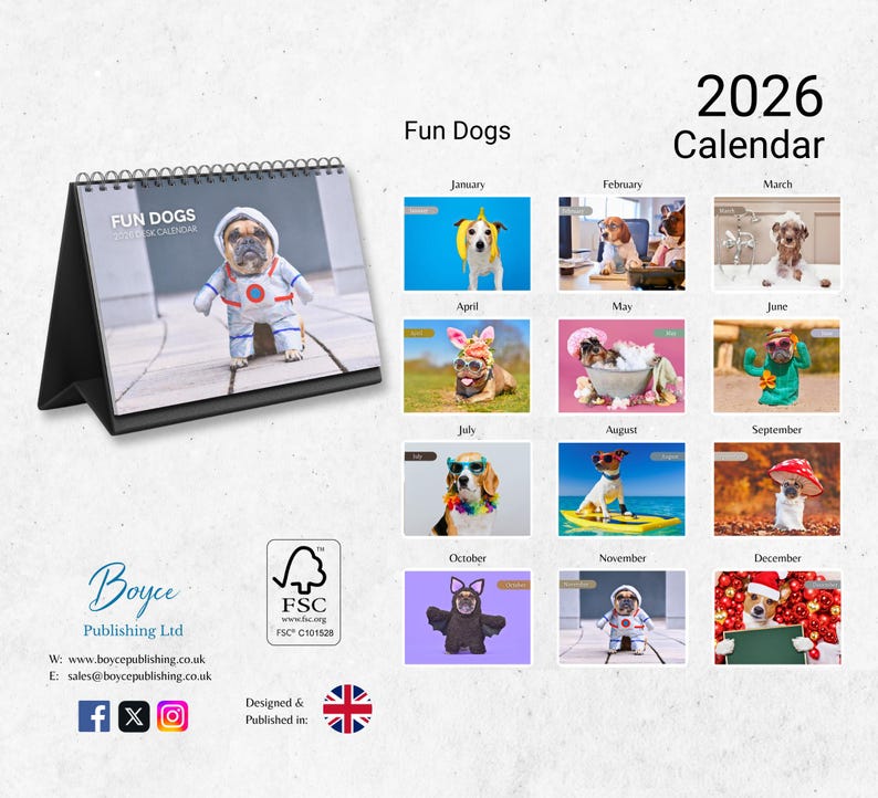 Fun Dogs Desk Calendar 2026-2027: Standing Flip Desktop Calendar With ...