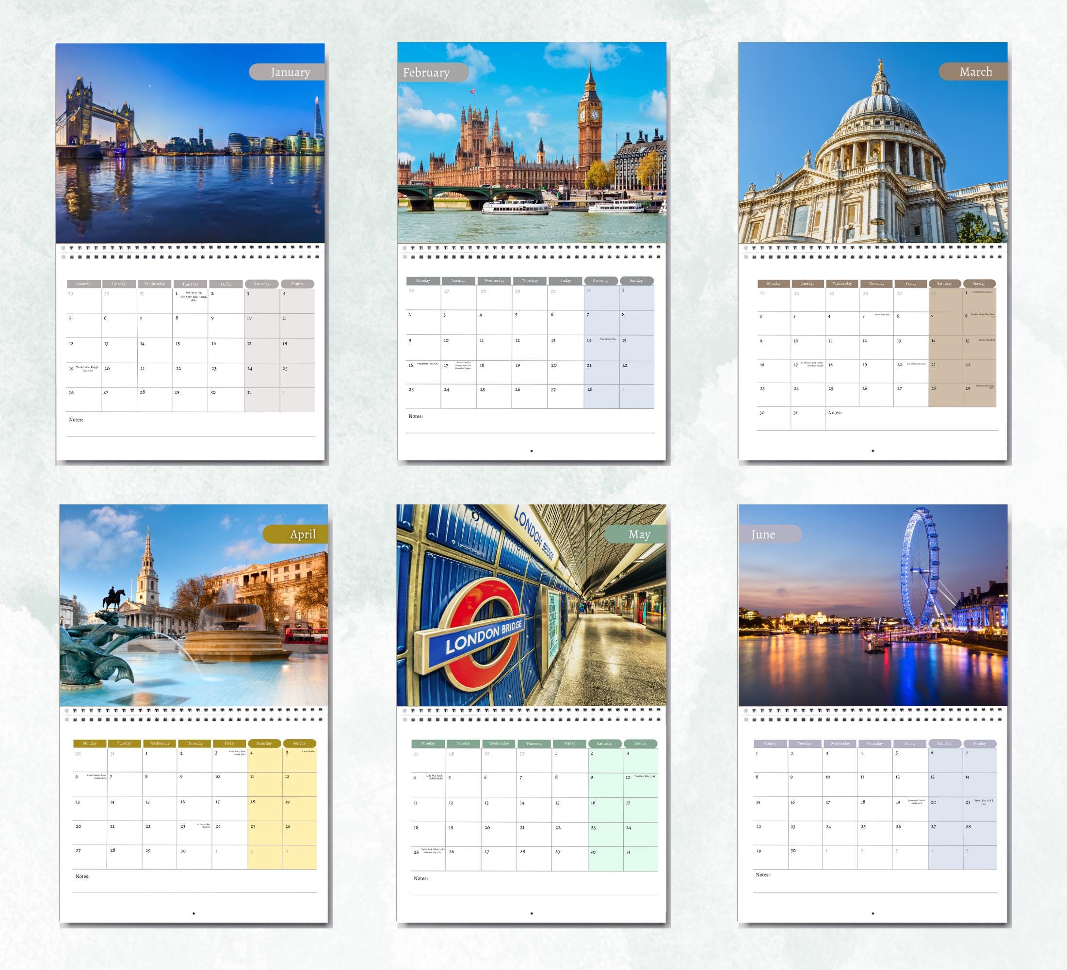 London Calendar 2026: Monthly Wall Calendar With Notes, Opens to A3 ...