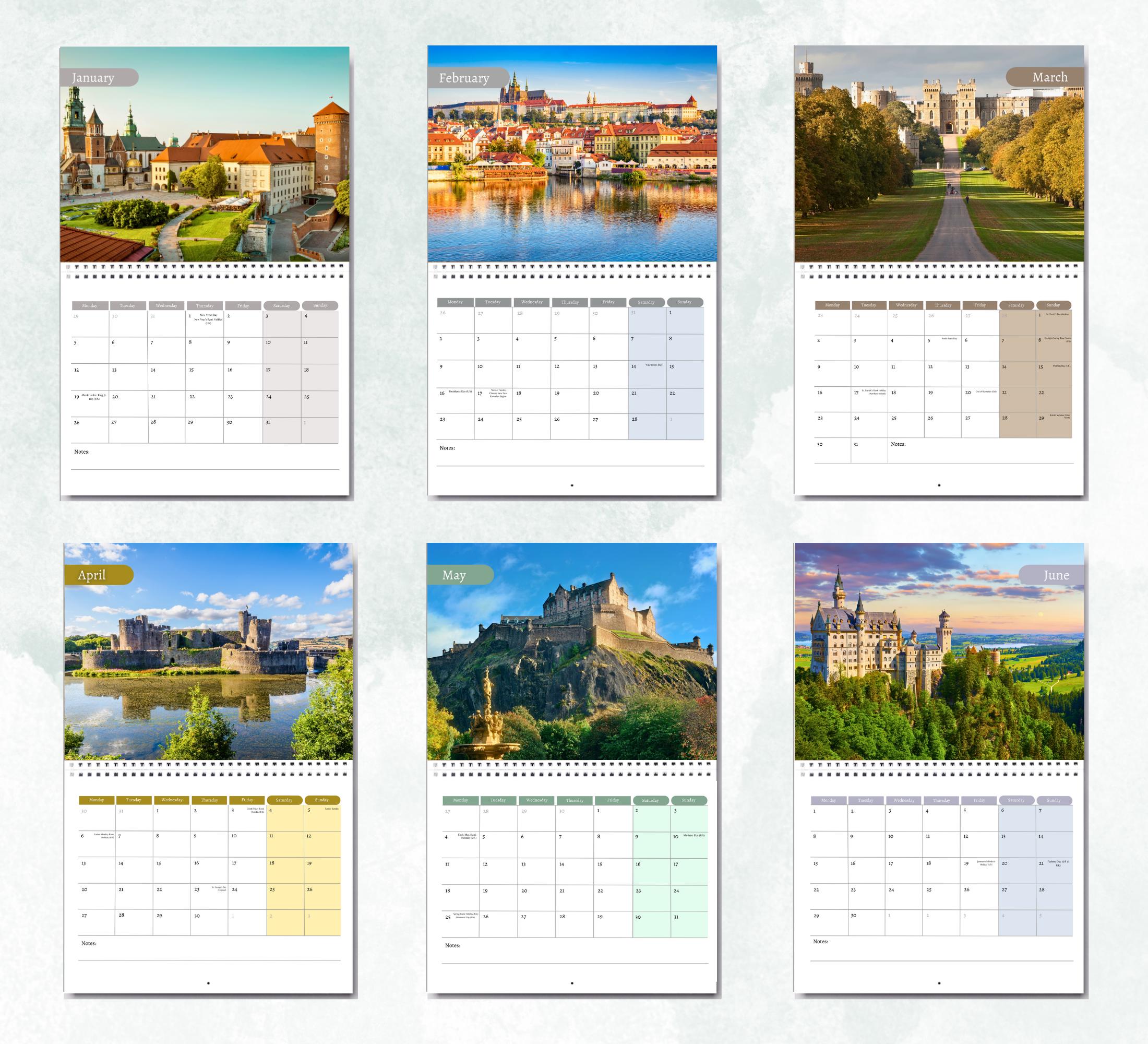 Castles Calendar 2026: Monthly Wall Calendar With Notes, Opens to A3 ...