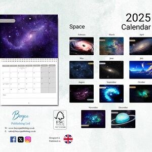 Space Calendar 2025: Monthly Wall Calendar With Notes, Opens to A3 Size ...