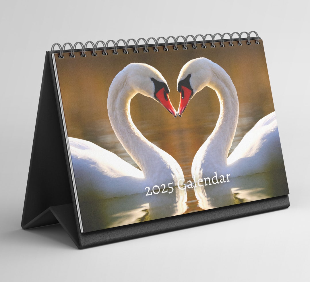 Swan Desk Calendar 2025-2026: Standing Flip Desktop Calendar With Thick ...