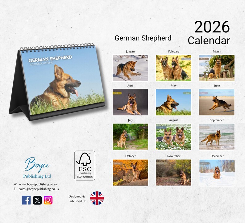 German Shepherd Desk Calendar 2026-2027: Standing Flip Desktop Calendar ...