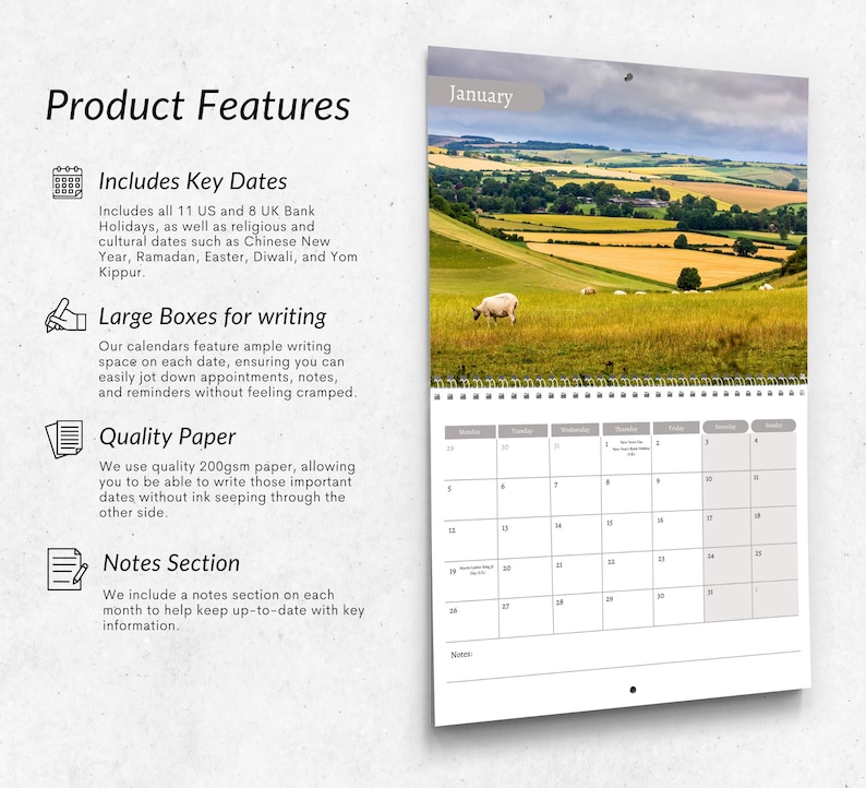 British Countryside Calendar 2026: Monthly Wall Calendar With Notes ...