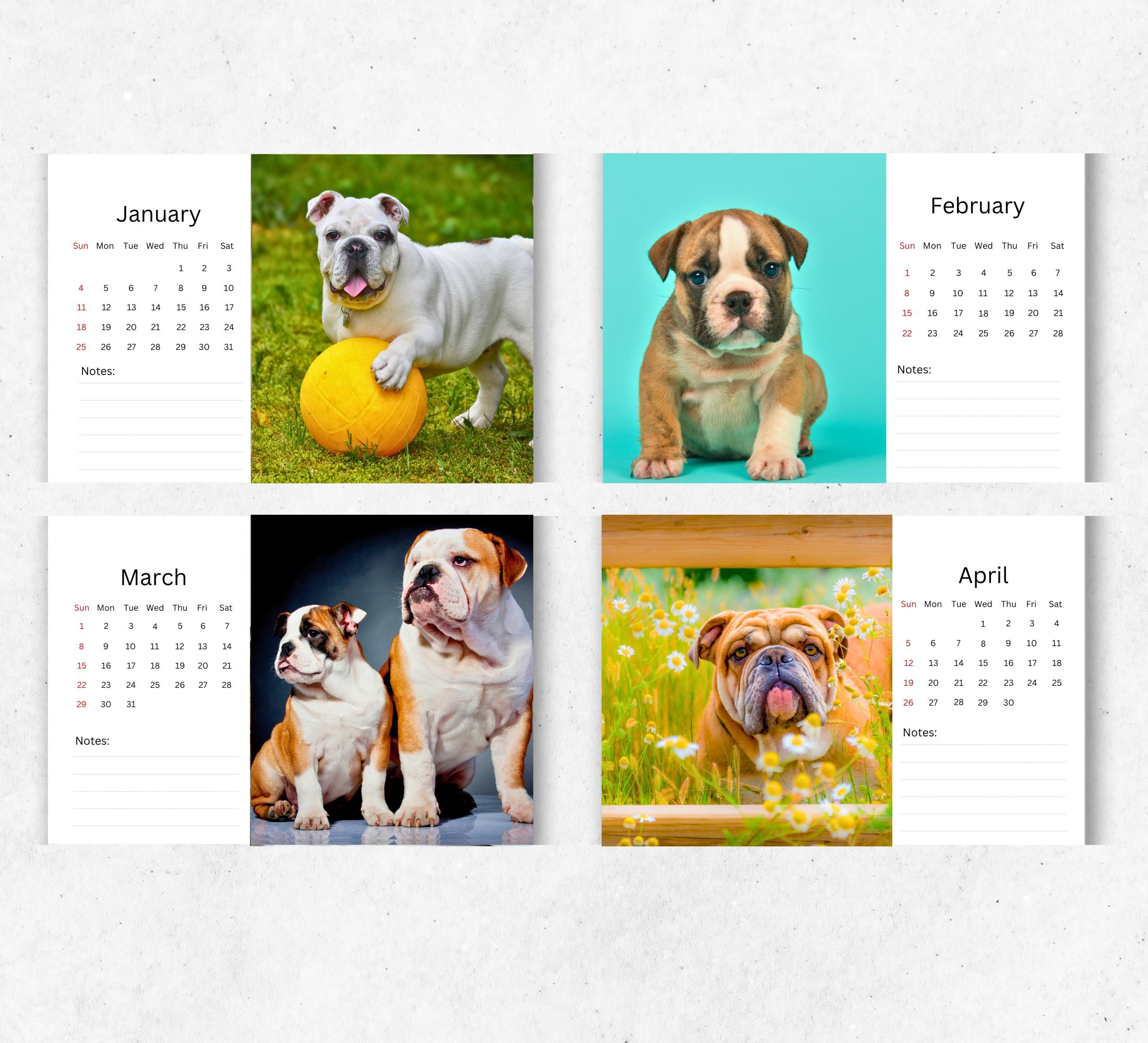 Bulldog Desk Calendar 2026-2027: Standing Flip Desktop Calendar With ...