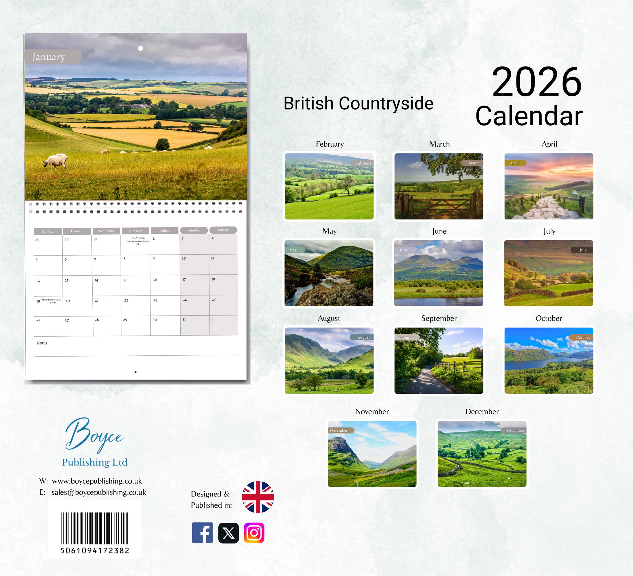 British Countryside Calendar 2026: Monthly Wall Calendar With Notes ...