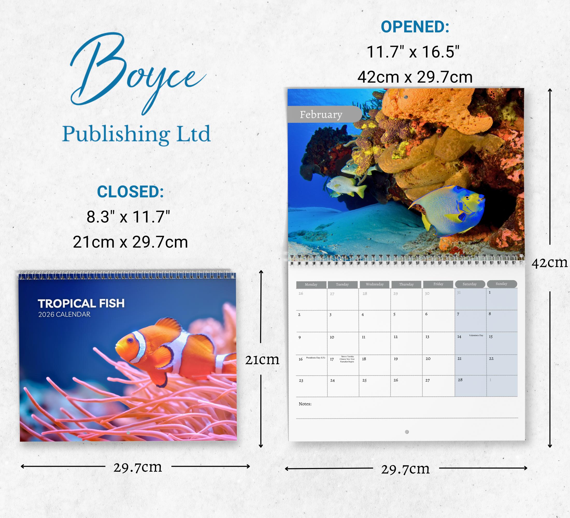 Tropical Fish Calendar 2026: Monthly Wall Calendar With Notes, Opens to ...