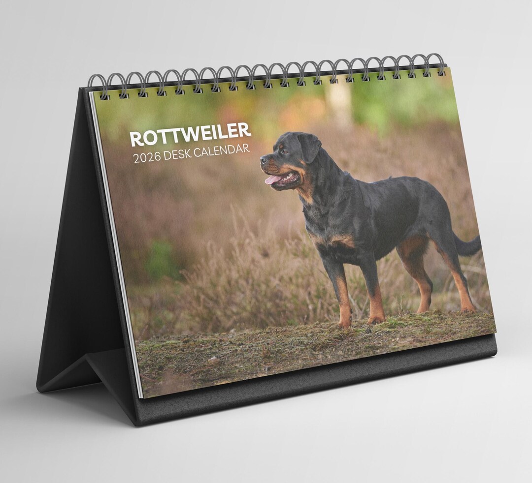 Rottweiler Desk Calendar 2026-2027: Standing Flip Desktop Calendar With ...