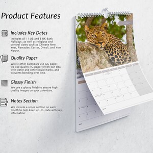 Leopard Calendar 2025: Monthly Wall Calendar With Notes, Hanging A4 ...