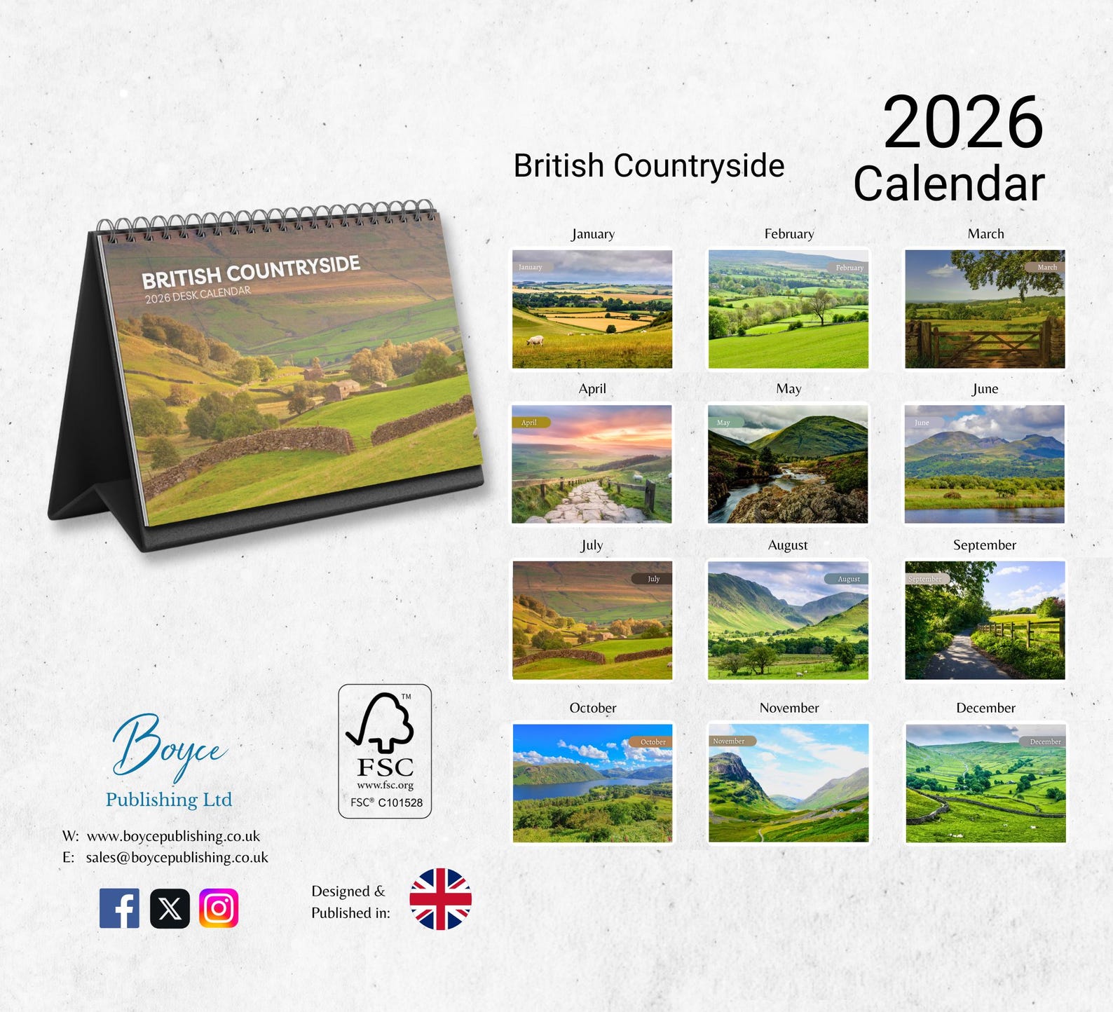 British Countryside Desk Calendar 2026-2027: Standing Flip Desktop ...