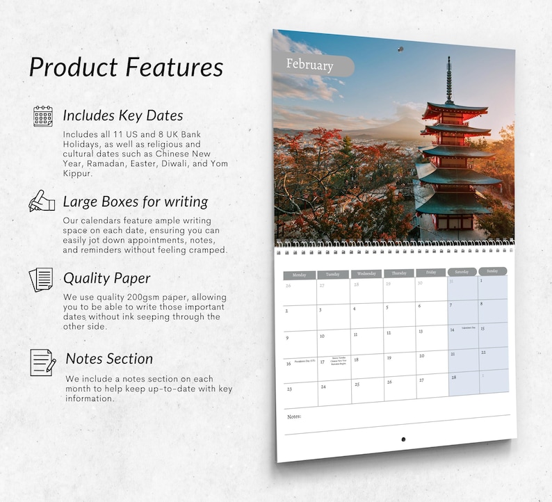 Japan Calendar 2026: Monthly Wall Calendar With Notes, Opens to A3 Size ...