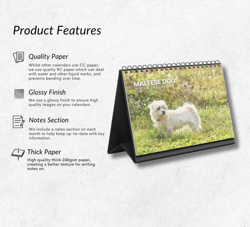 Maltese Dog Desk Calendar 2026-2027: Standing Flip Desktop Calendar ...