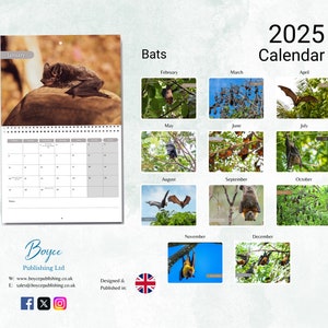Bat Calendar 2025: Monthly Wall Calendar With Notes, Opens to A3 Size ...