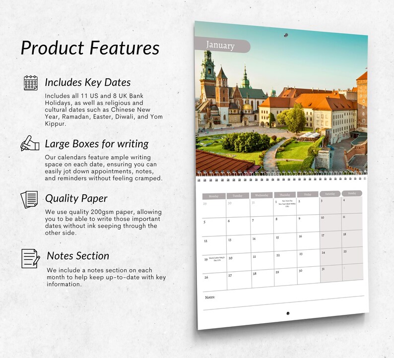 Castles Calendar 2026: Monthly Wall Calendar With Notes, Opens to A3 ...