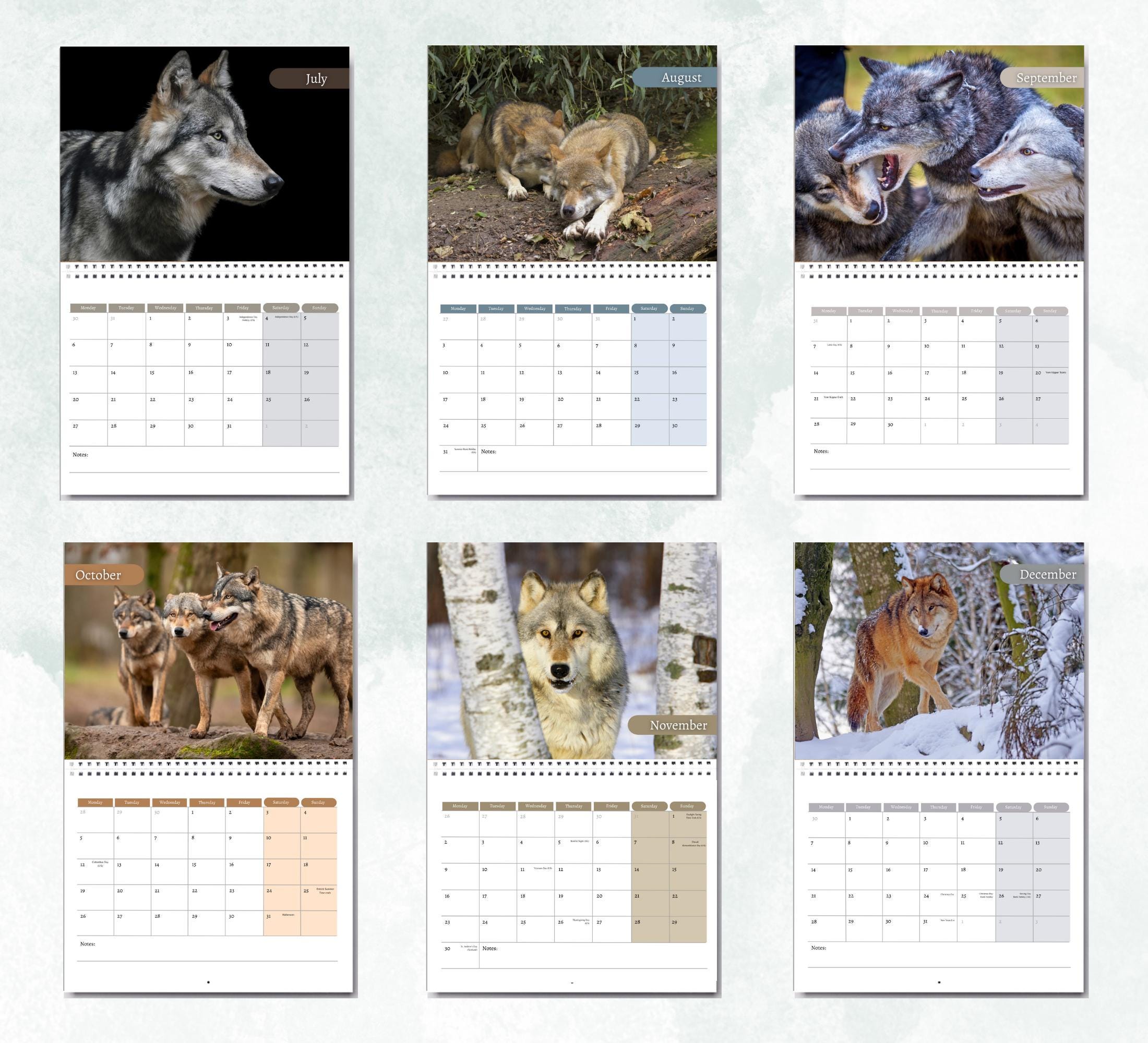 Wolf Calendar 2026: Monthly Wall Calendar With Notes, Opens to A3 Size ...