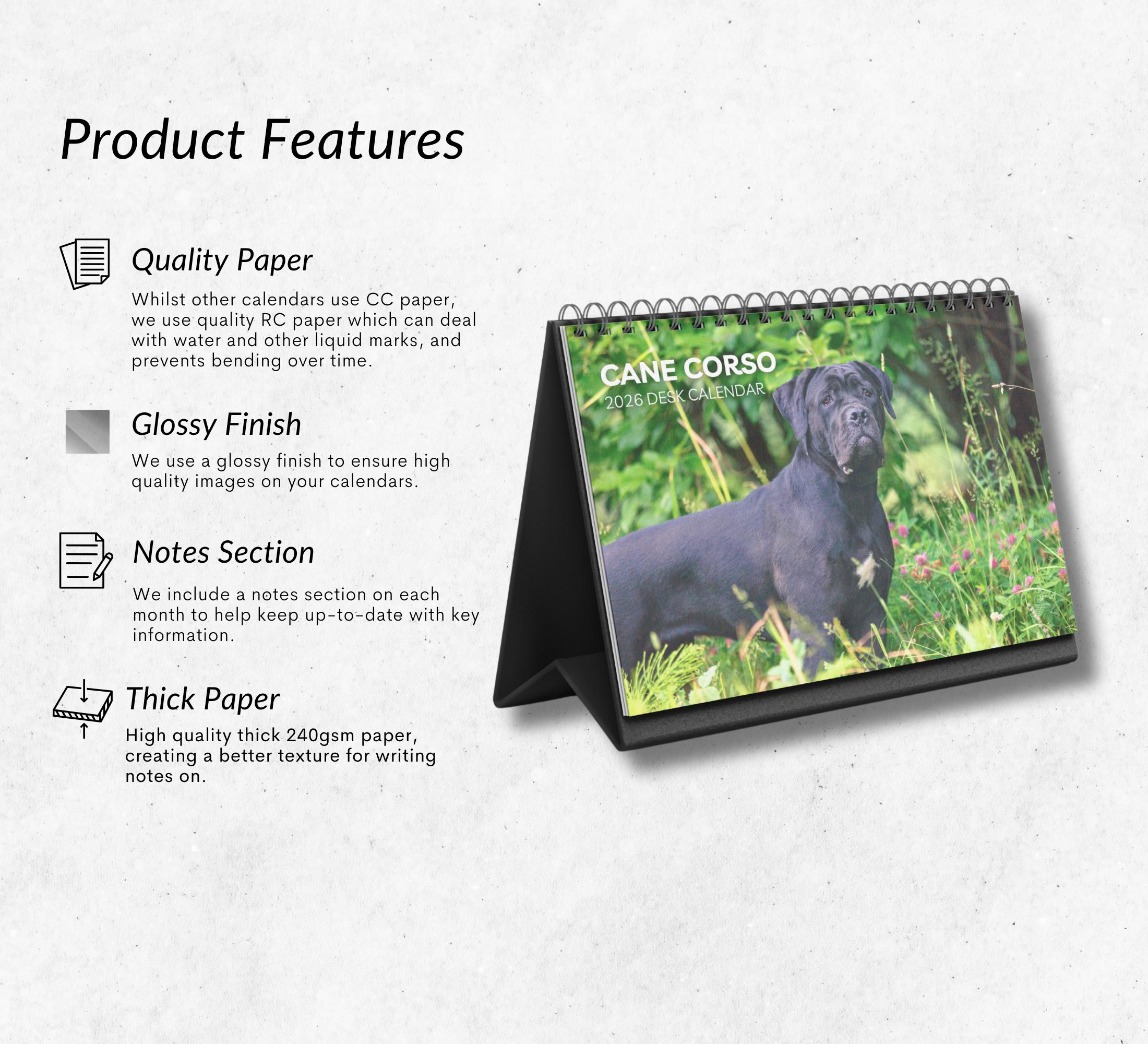 Cane Corso Desk Calendar 2026-2027: Standing Flip Desktop Calendar With ...