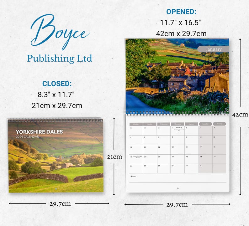 Yorkshire Dales Calendar 2026: Monthly Wall Calendar With Notes, Opens ...