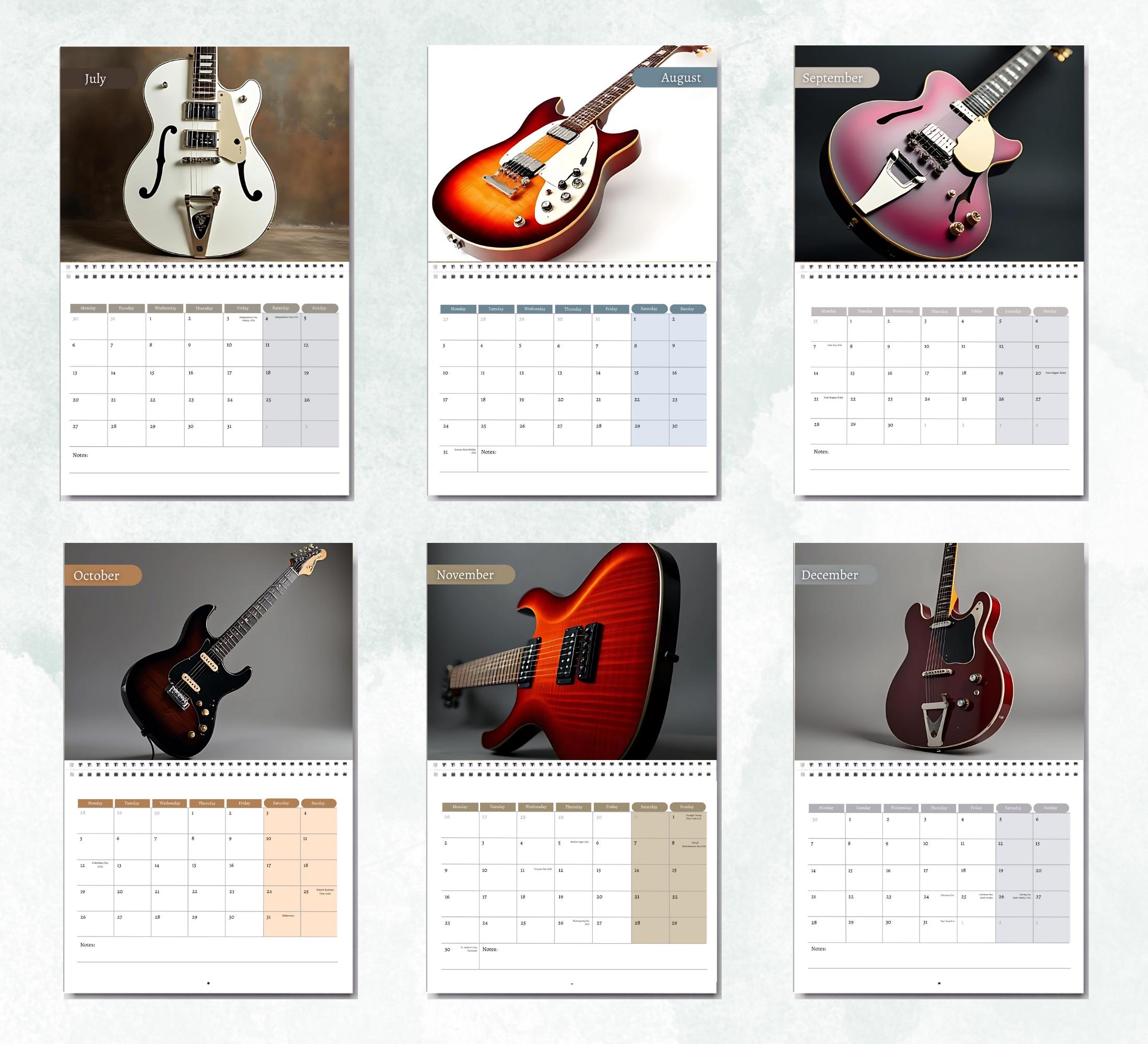 Guitar Calendar 2026: Monthly Wall Calendar With Notes, Opens to A3 ...