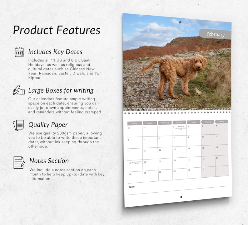 Goldendoodle Calendar 2026: Monthly Wall Calendar With Notes, Opens to ...