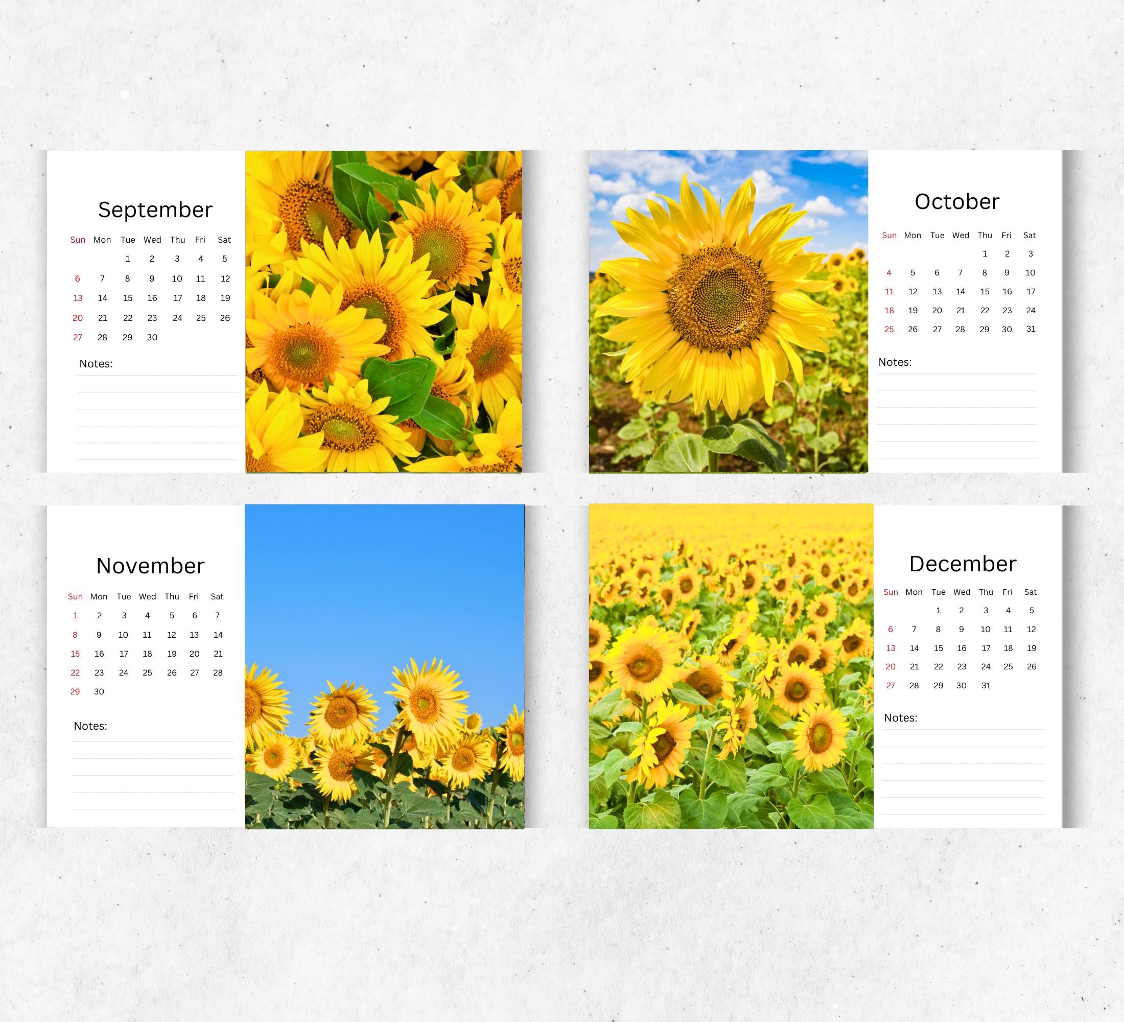 Sunflowers Desk Calendar 2026-2027: Standing Flip Desktop Calendar With ...