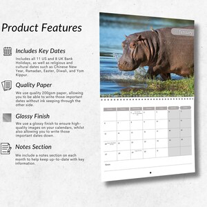 Hippo Calendar 2025: Monthly Wall Calendar With Notes, Opens to A3 Size ...