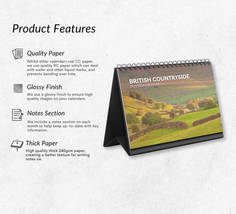 British Countryside Desk Calendar 2026-2027: Standing Flip Desktop ...