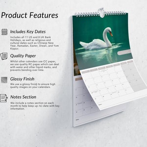 Swan Calendar 2025: Monthly Wall Calendar With Notes, Hanging A4 Size ...