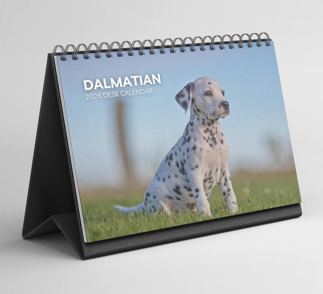 Dalmatian Desk Calendar 2026-2027: Standing Flip Desktop Calendar With ...