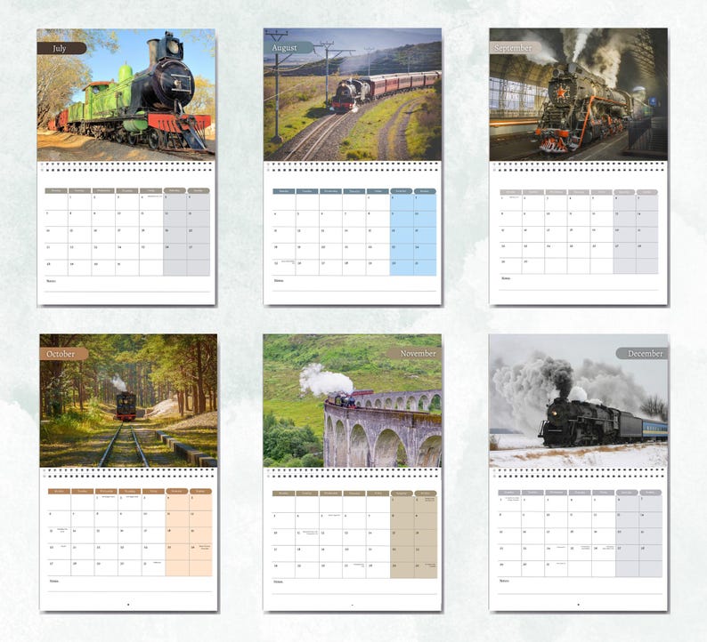 Steam Train Calendar 2026: Monthly Wall Calendar With Notes, Opens to ...