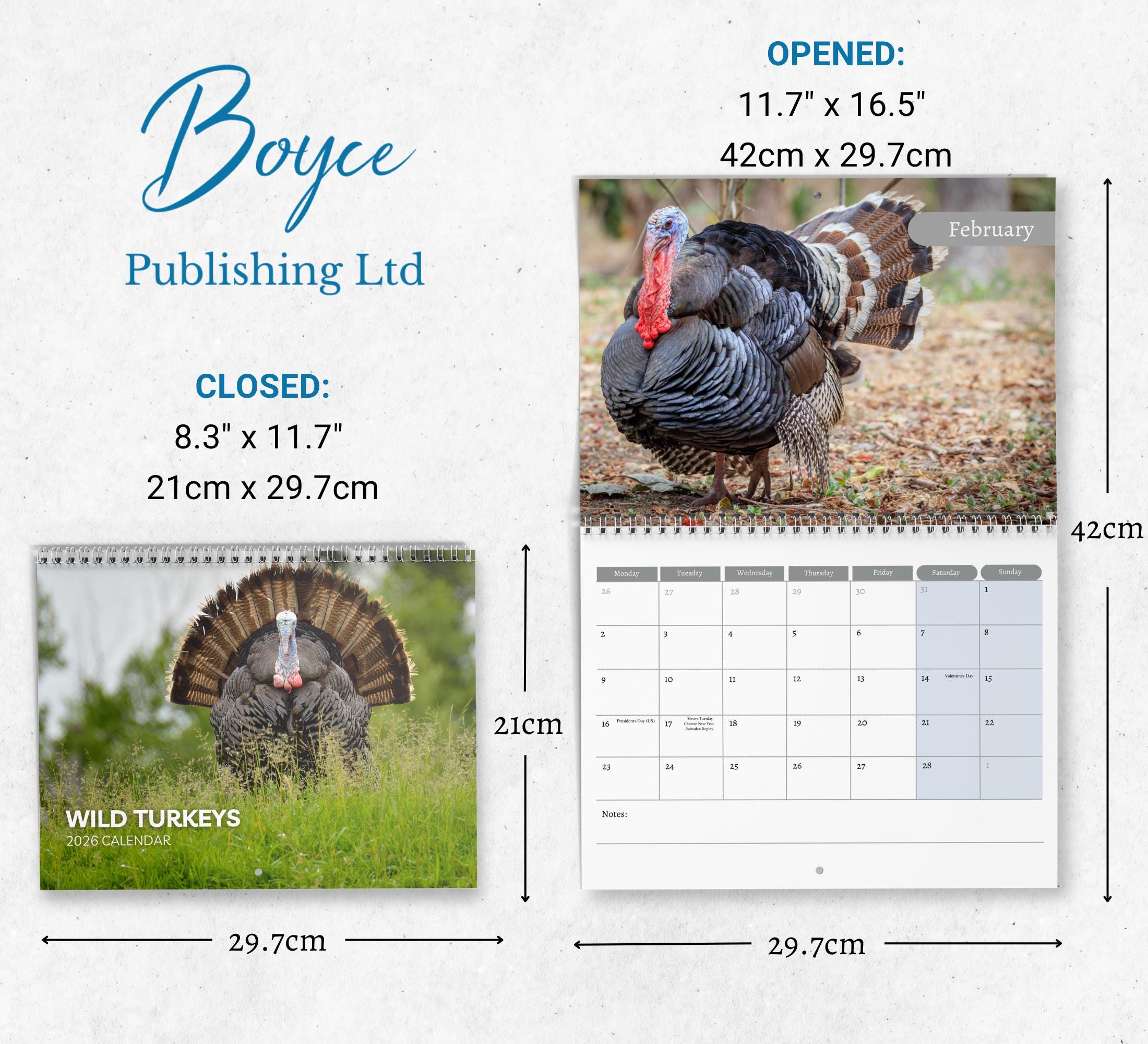 Wild Turkey Calendar 2026: Monthly Wall Calendar With Notes, Opens to ...