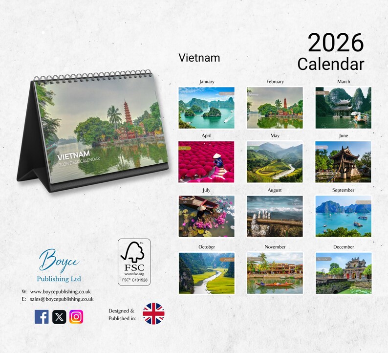 Vietnam Desk Calendar 2026-2027: Standing Flip Desktop Calendar With ...