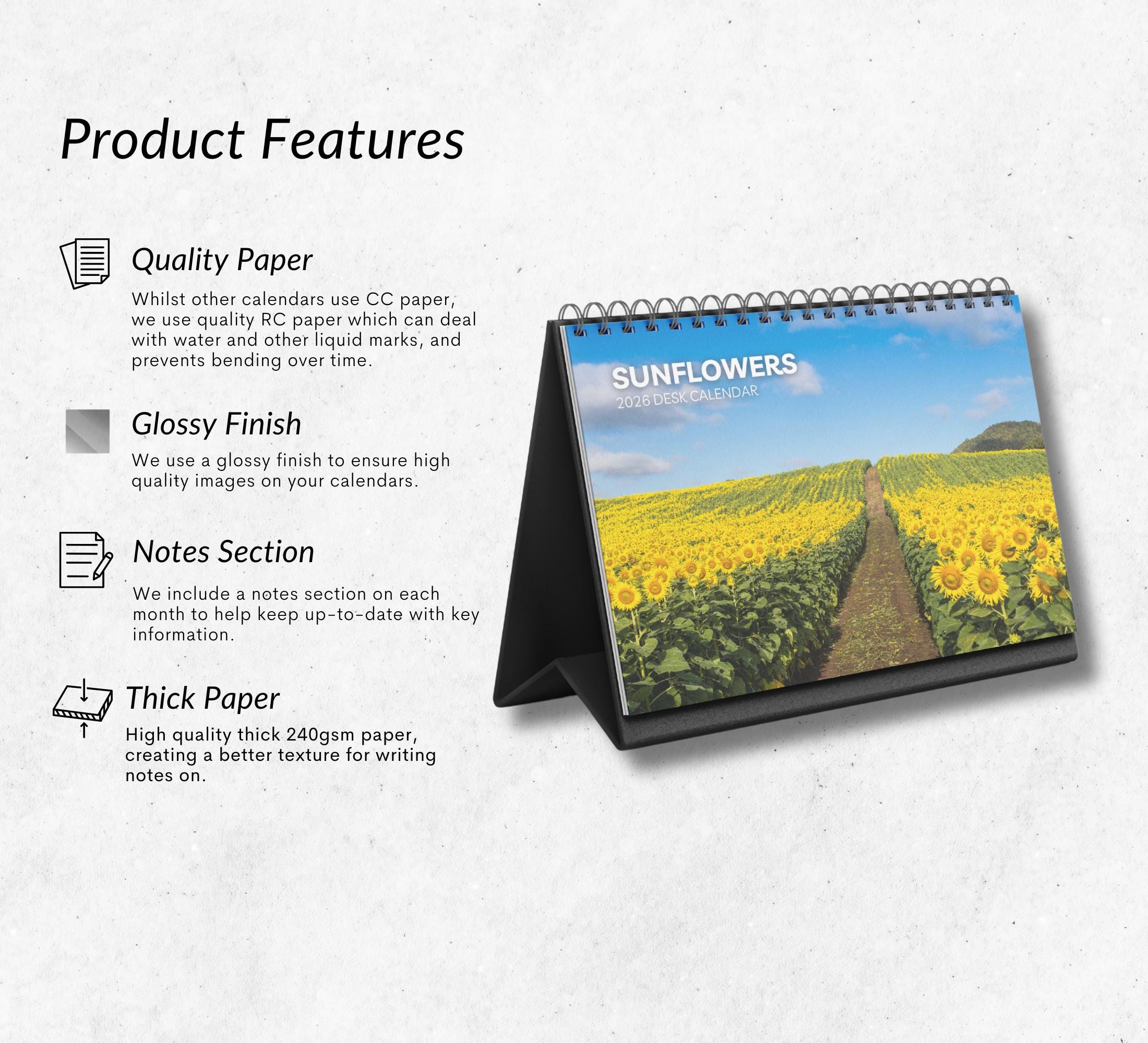 Sunflowers Desk Calendar 2026-2027: Standing Flip Desktop Calendar With ...