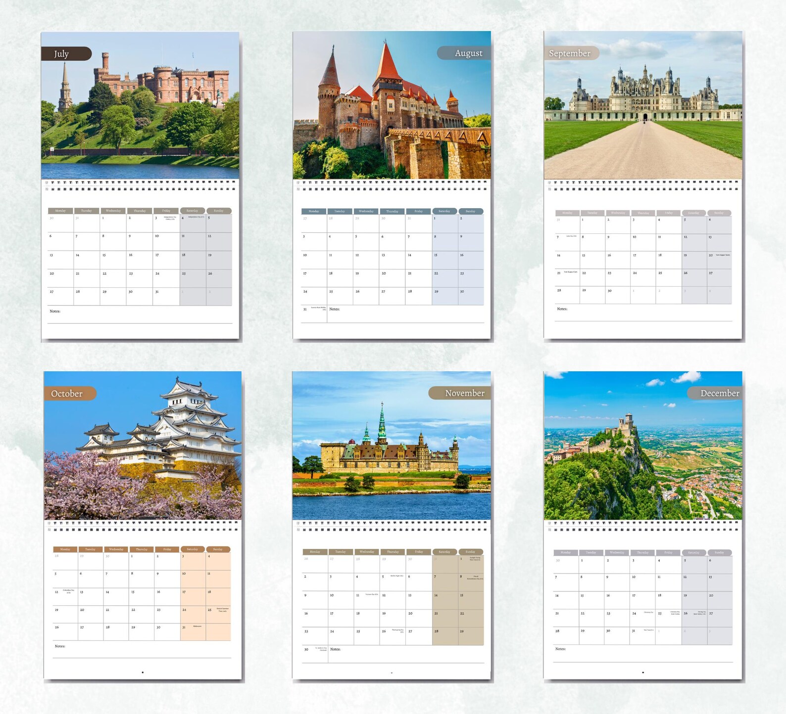Castles Calendar 2026: Monthly Wall Calendar With Notes, Opens to A3 ...