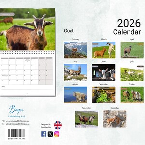 Goat Calendar 2026: Monthly Wall Calendar With Notes, Opens to A3 Size ...