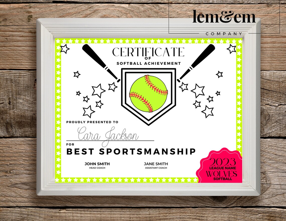 SOFTBALL CERTIFICATE Softball Awards Girls Softball Softball Print ...